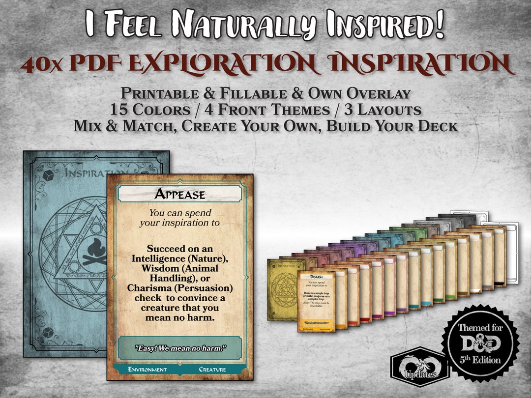 Dnd Exploration Inspiration Cards PDF Fillable 40 Effects Customizable ...