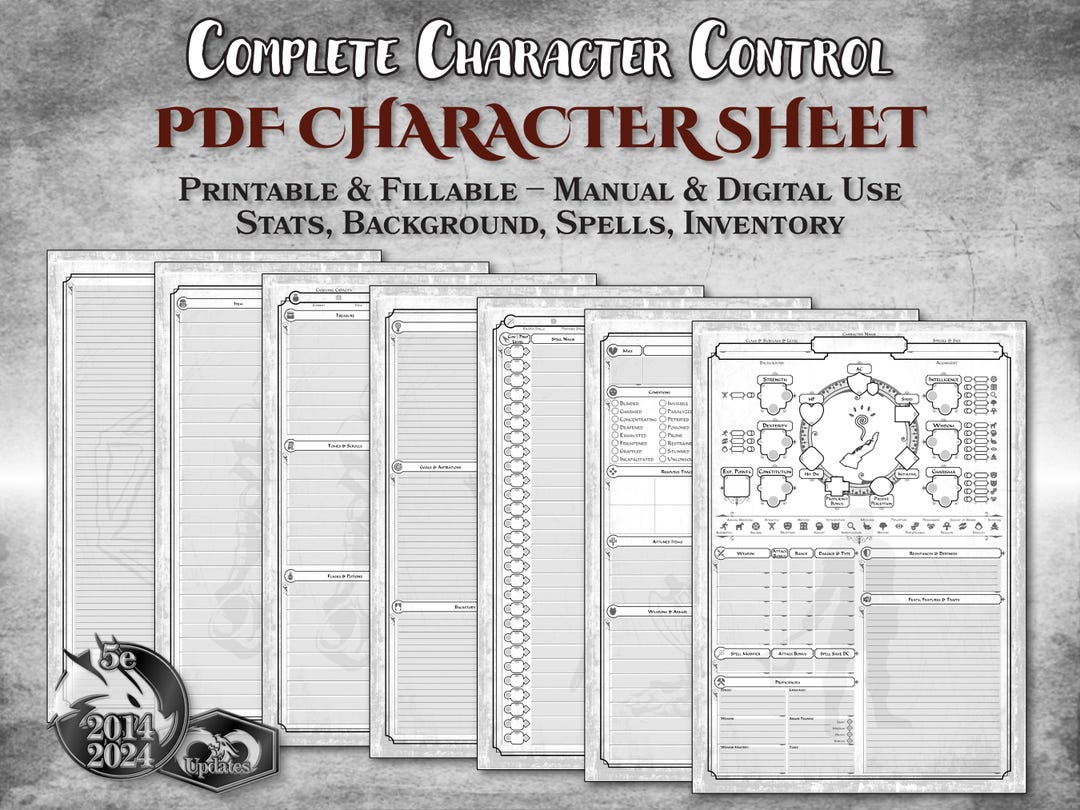 Dnd 2024 Character Sheet PDF Fillable Class Background Template Spell ...