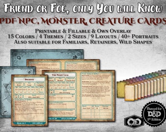 D&D Monster NPC Stat Cards Printable Fillable PDF Dungeons and Dragons ...