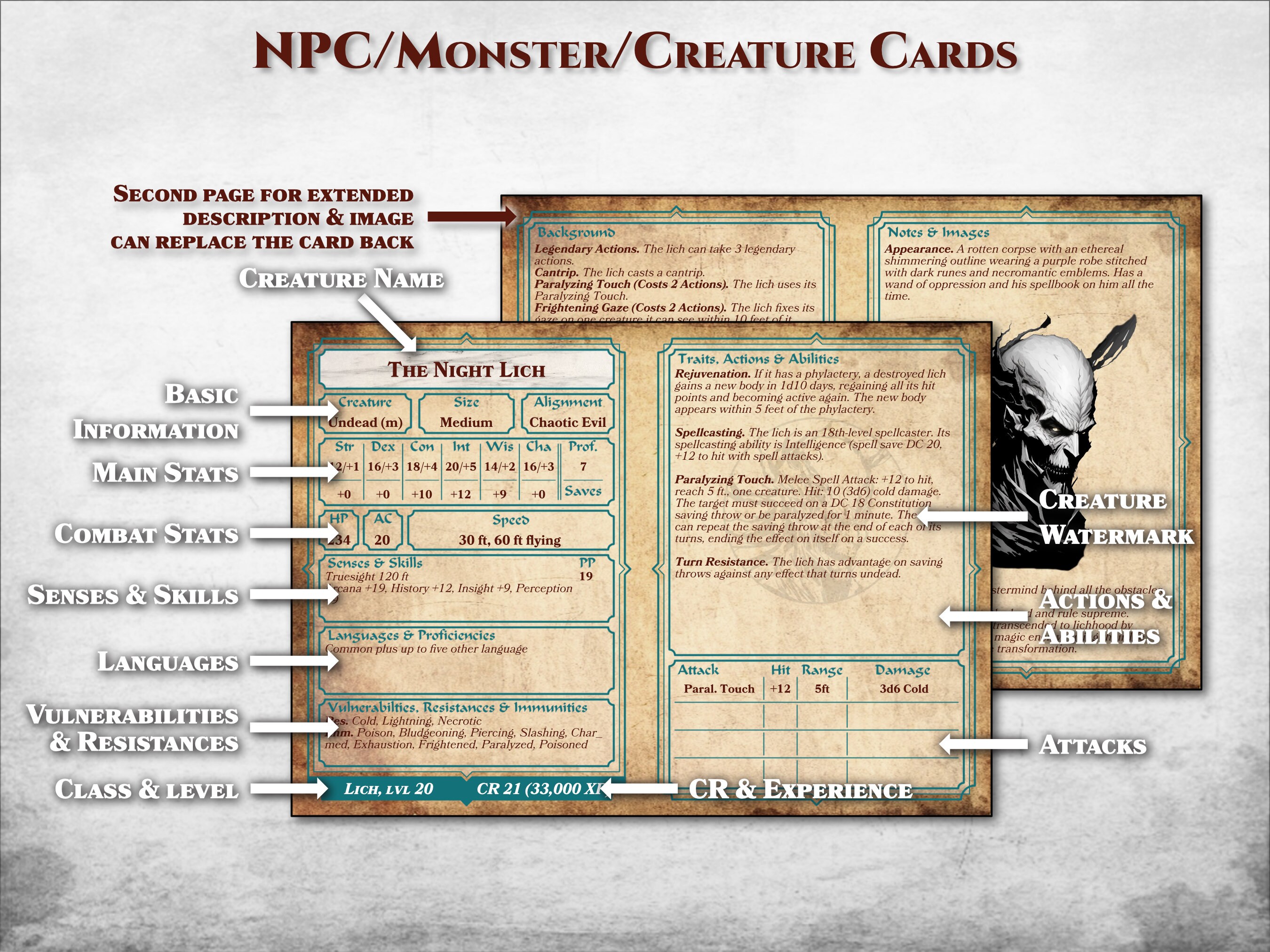 Dnd Card Bundle PDF Fillable Spell Item Ability NPC Monster Creature ...