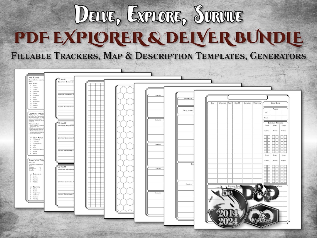Dnd Explorer Delver Bundle PDF Fillable Resource Tracker Map Hex ...