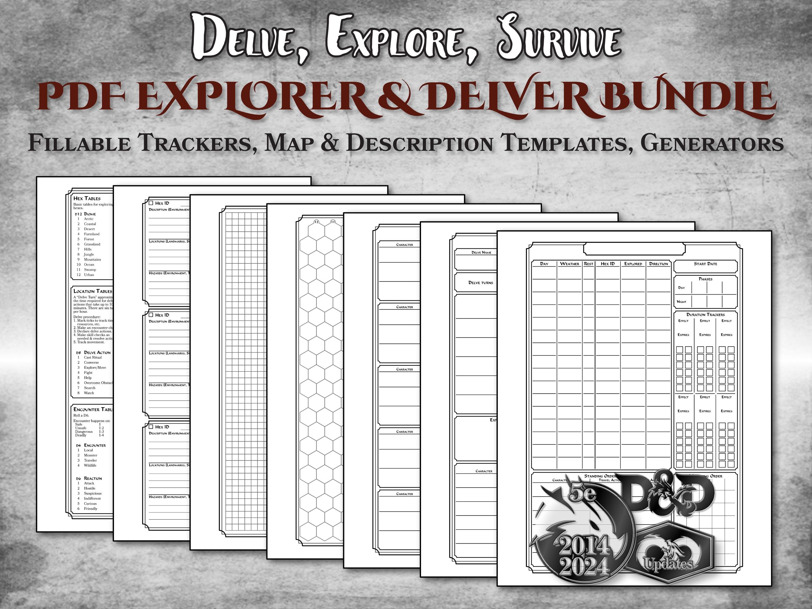 Dnd Explorer Delver Bundle PDF Fillable Resource Tracker Map Hex ...