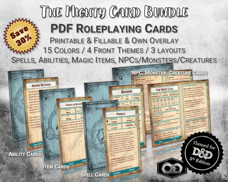 Dnd Card Bundle PDF Fillable Spell Item Ability NPC Monster - Etsy