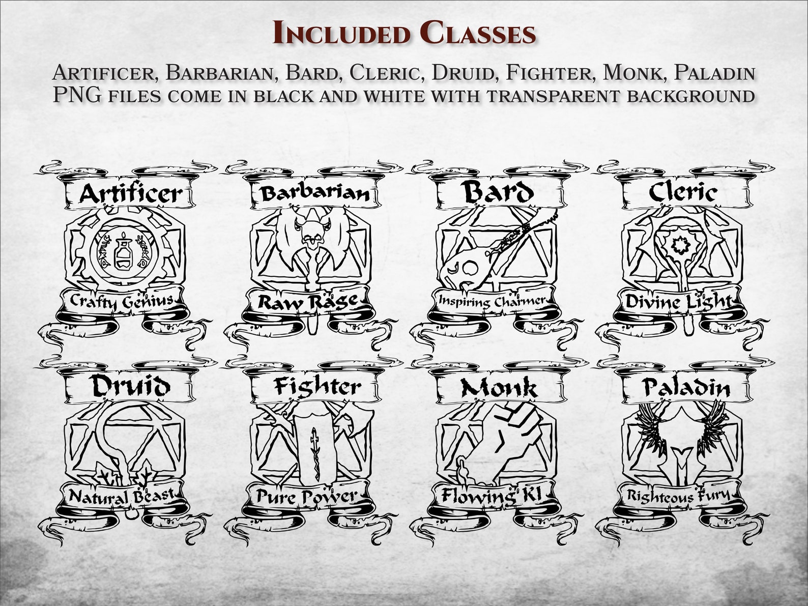 Dnd Class Emblems SVG PNG Every Class Icon Incl Artificer Graphic Hand ...