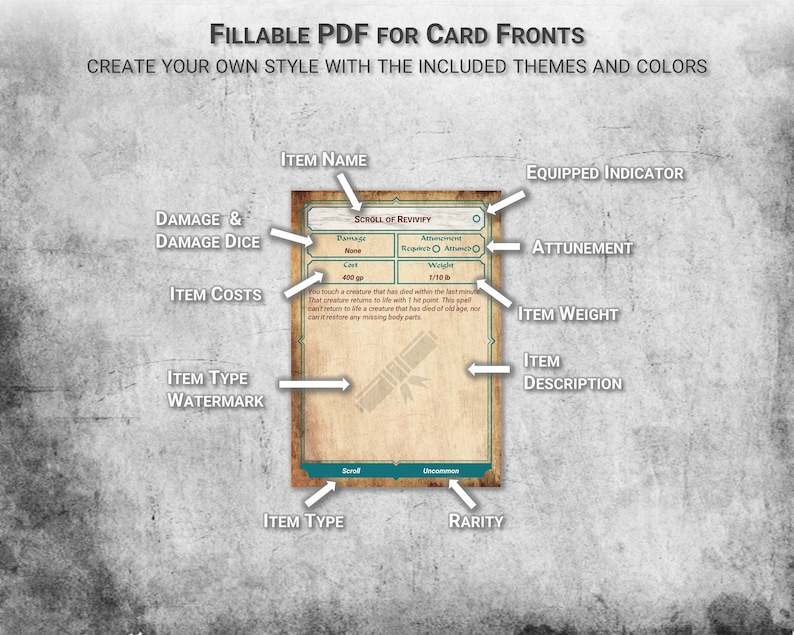 Dnd Magic Item Cards PDF Fillable Customizable Printable - Etsy