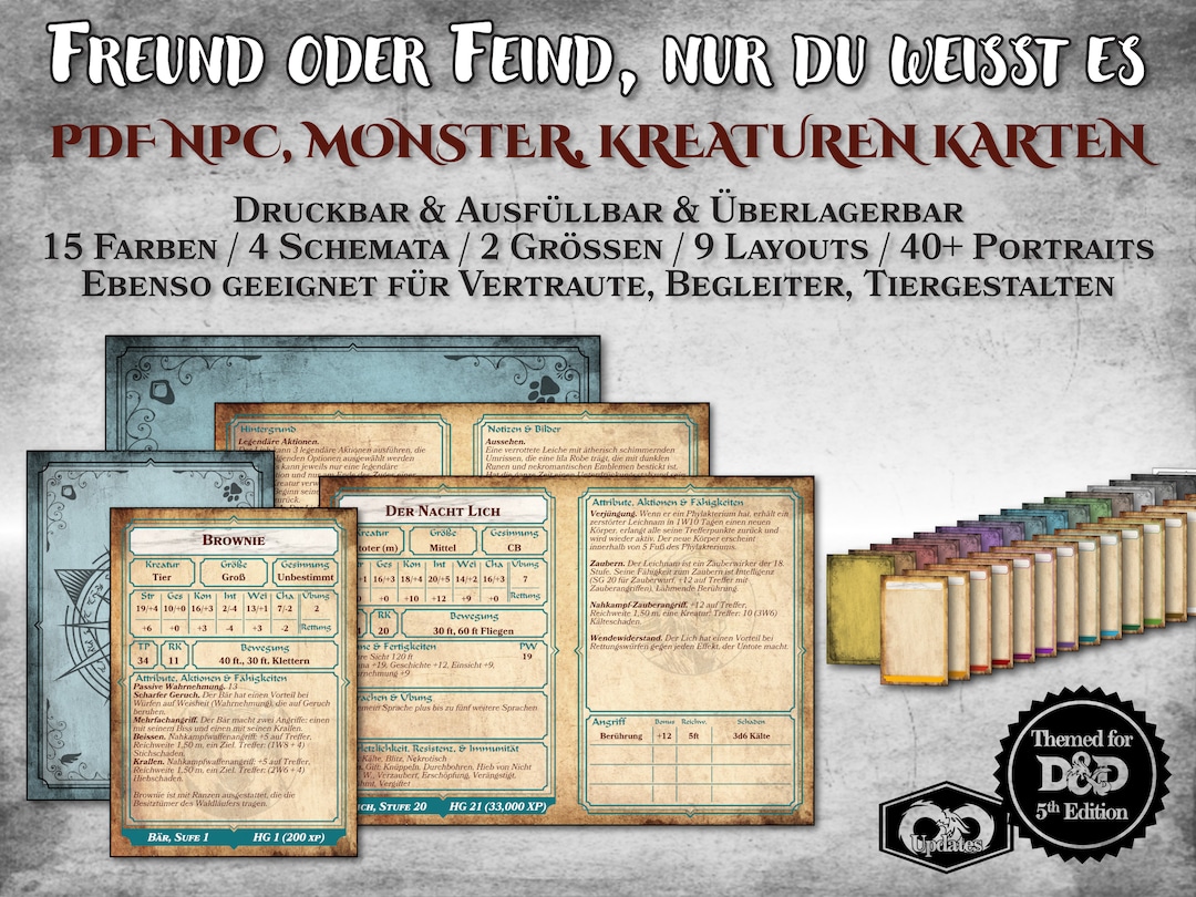 Dnd NPC Karten Monster Kreaturen Begleiter PDF Ausfüllbar Anpassbar Zubehör Dungeon Master ...