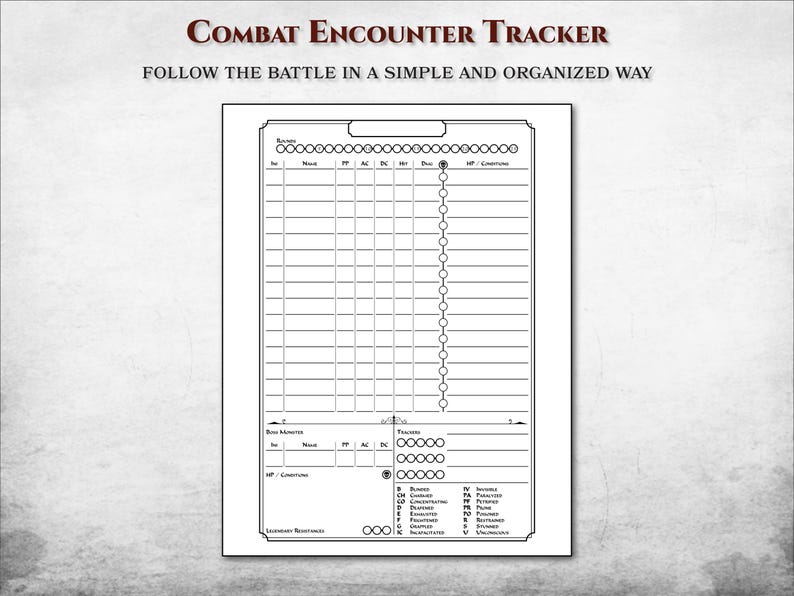 Dnd Encounter Bundle PDF Fillable Initiative Tracker Combat Monster ...