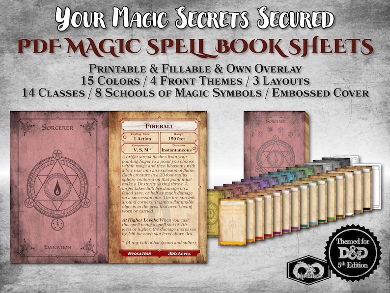 Dnd Spell Book Pages Sheets PDF Fillable for Every Class Customizable ...