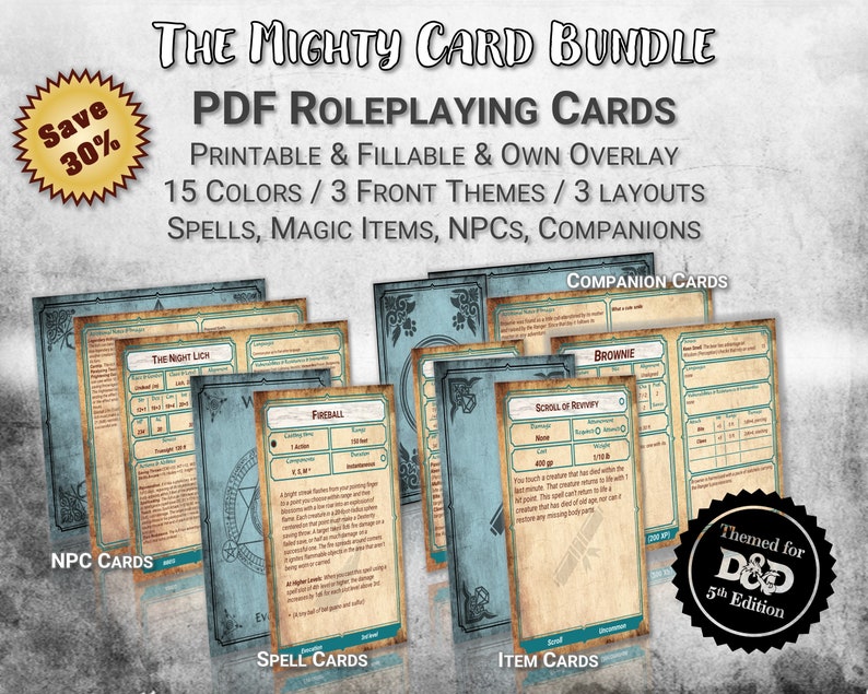 Dnd Card Bundle PDF Fillable Spell Item NPC Monster Companion - Etsy