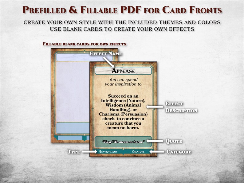Dnd Exploration Inspiration Cards PDF Fillable 40 Effects Customizable ...