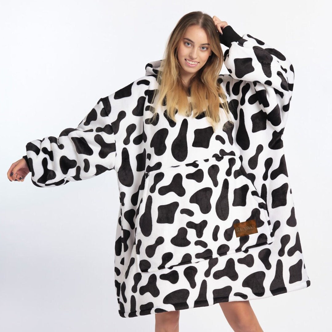 Big Hooded Sweatshirt, Cute Cow Oversize Sweater, Cow Pattern, Hoodie ...