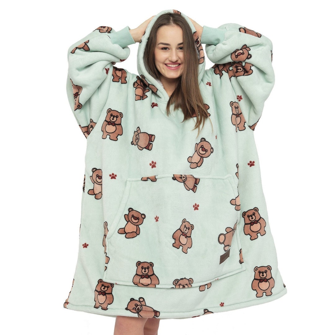 OVERSIZED HOODIE BEAR, Teddy Bear Sweater Blanket, Cozy Fleece Pullover ...