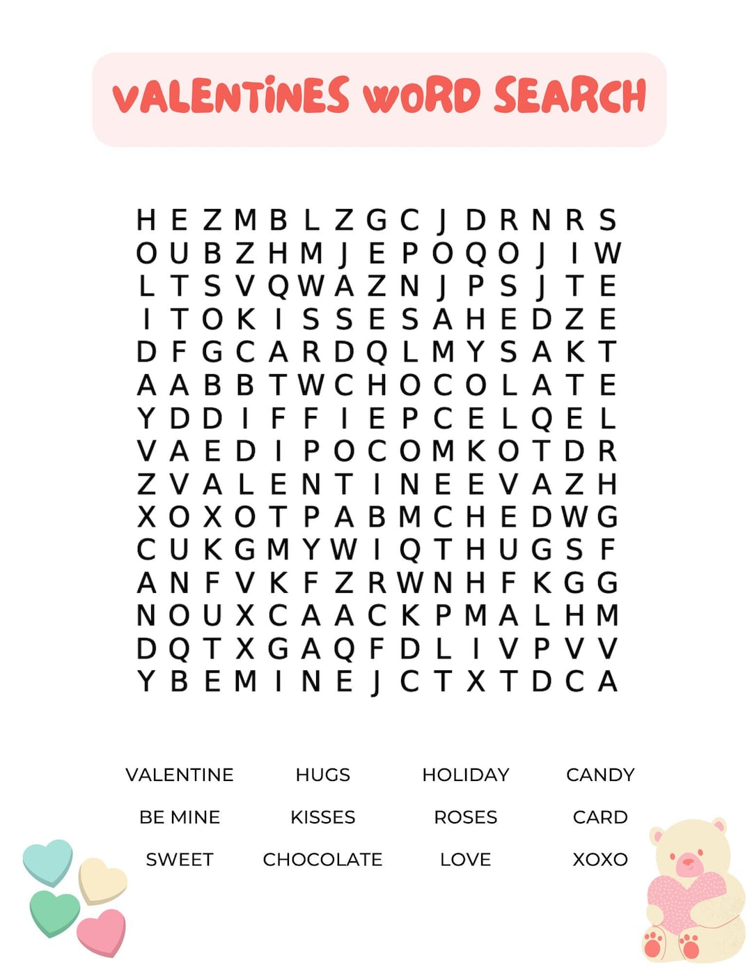 Valentines Word Search - Etsy