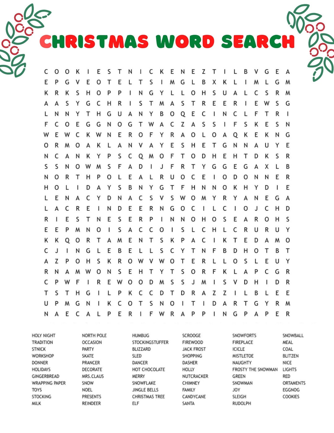 Christmas Word Search - Etsy