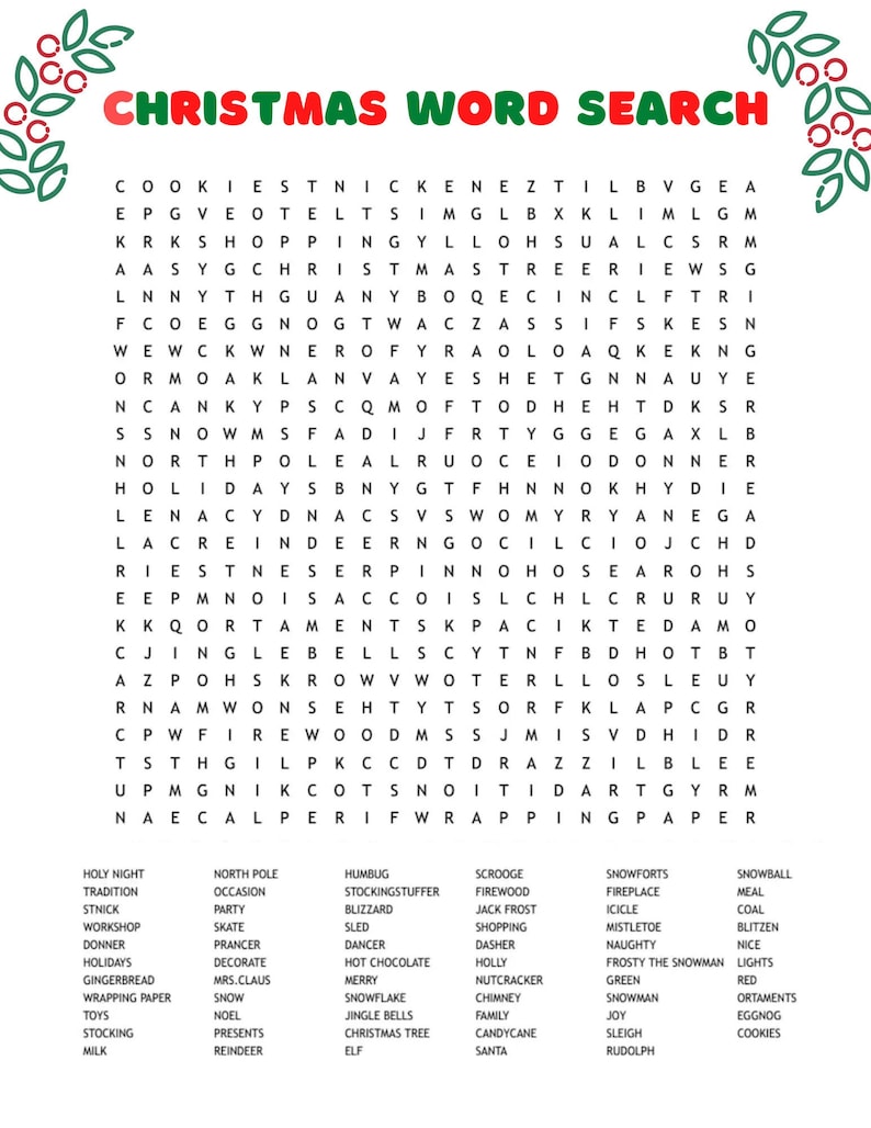Christmas Word Search - Etsy