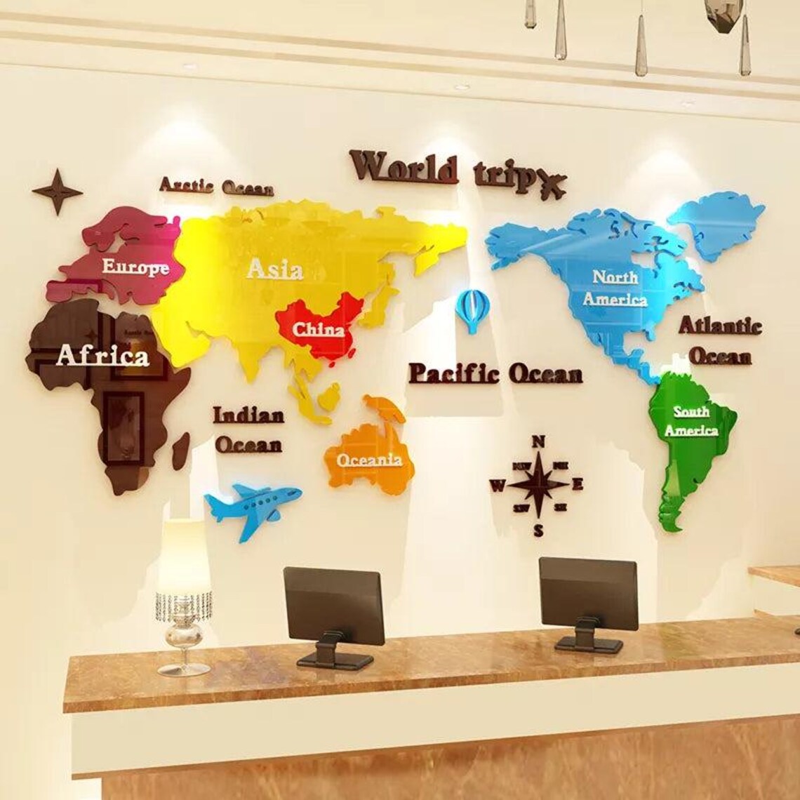 World Map Wall Art Modern Home Decor Acrylic Wall Art Geography Gifts ...