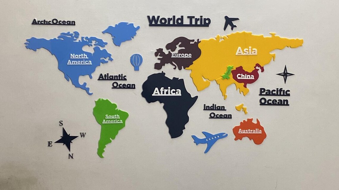World Map Wall Art Modern Home Decor Acrylic Wall Art Geography Gifts ...
