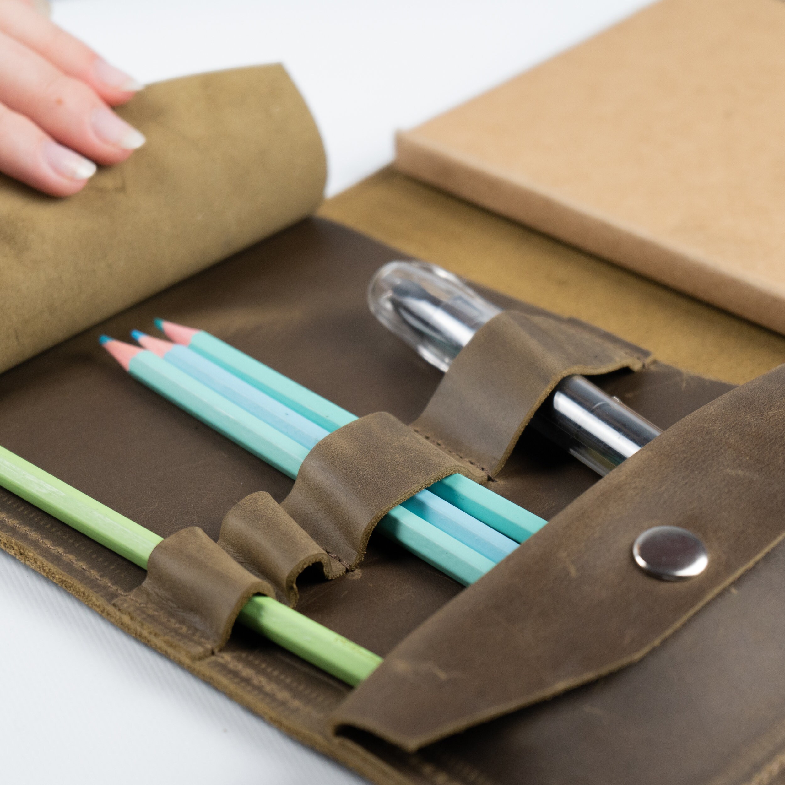 Leather Notebook Cover With Pen Holder Leather Notebook Cover - Etsy