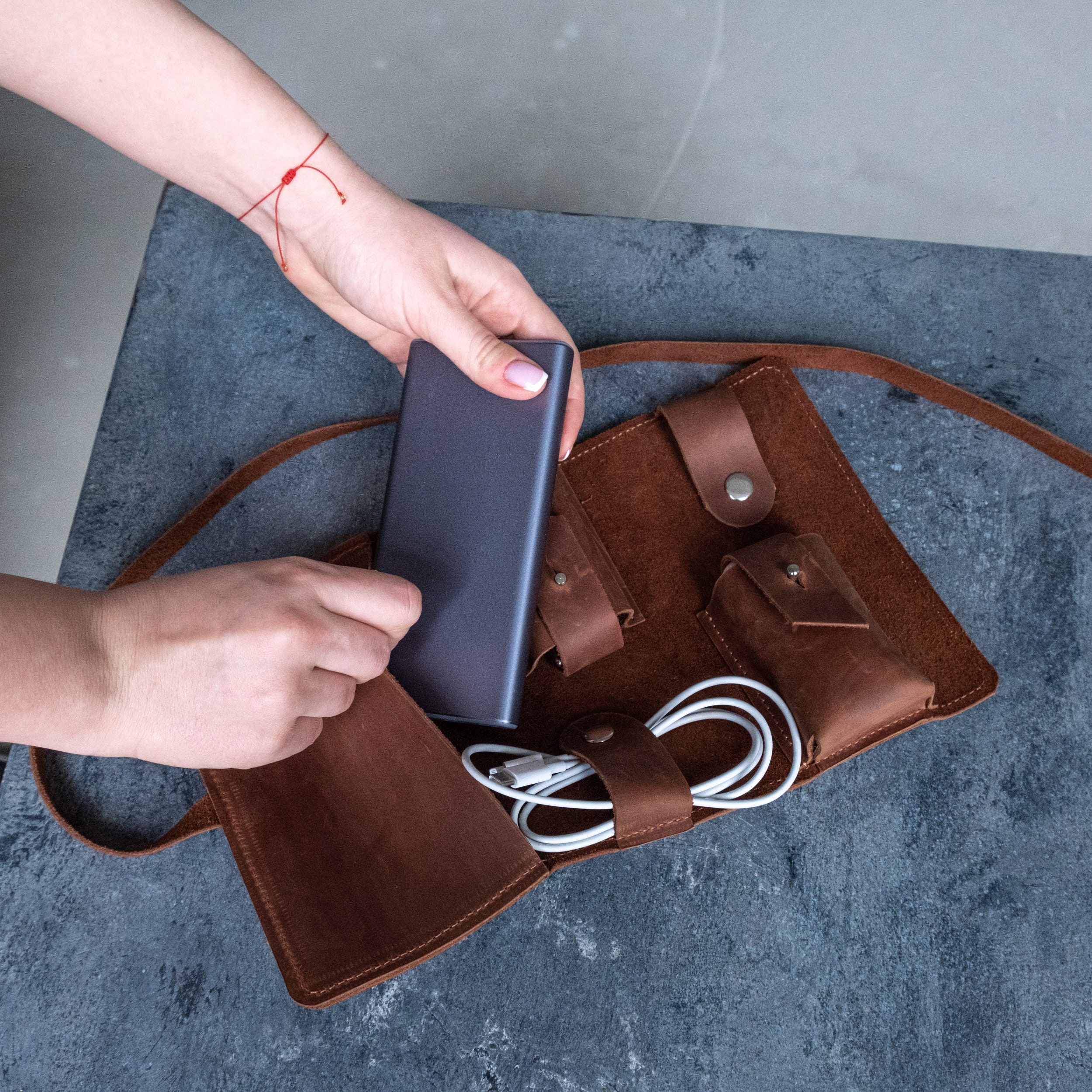 Leather Charger Roll Up, Travel Charger Organizer, Leather Cable ...