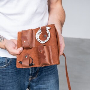 Leather Charger Roll Up, Travel Charger Organizer, Leather Cable ...