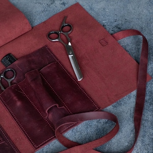 Leather Scissors Case, Leather Barber Bag Roll, Custom Barber Roll, Leather Shear Case, Barber ...