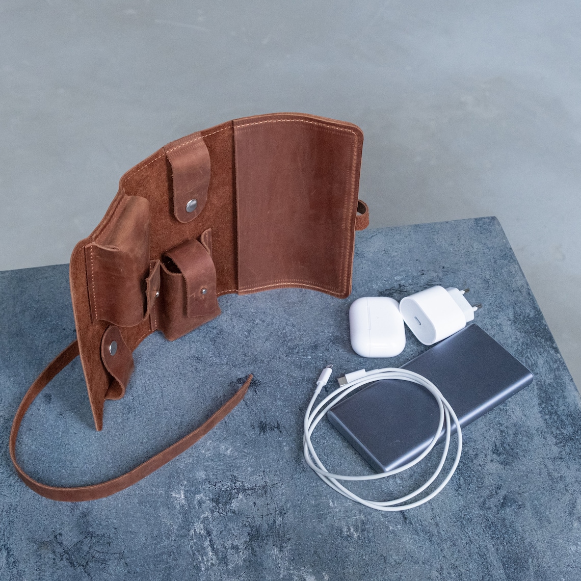 Leather Charger Roll Up, Travel Charger Organizer, Leather Cable ...