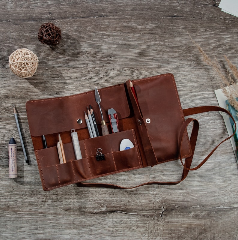 Leather Artist Roll Artist Pencil Case Roll Leather Pencil - Etsy