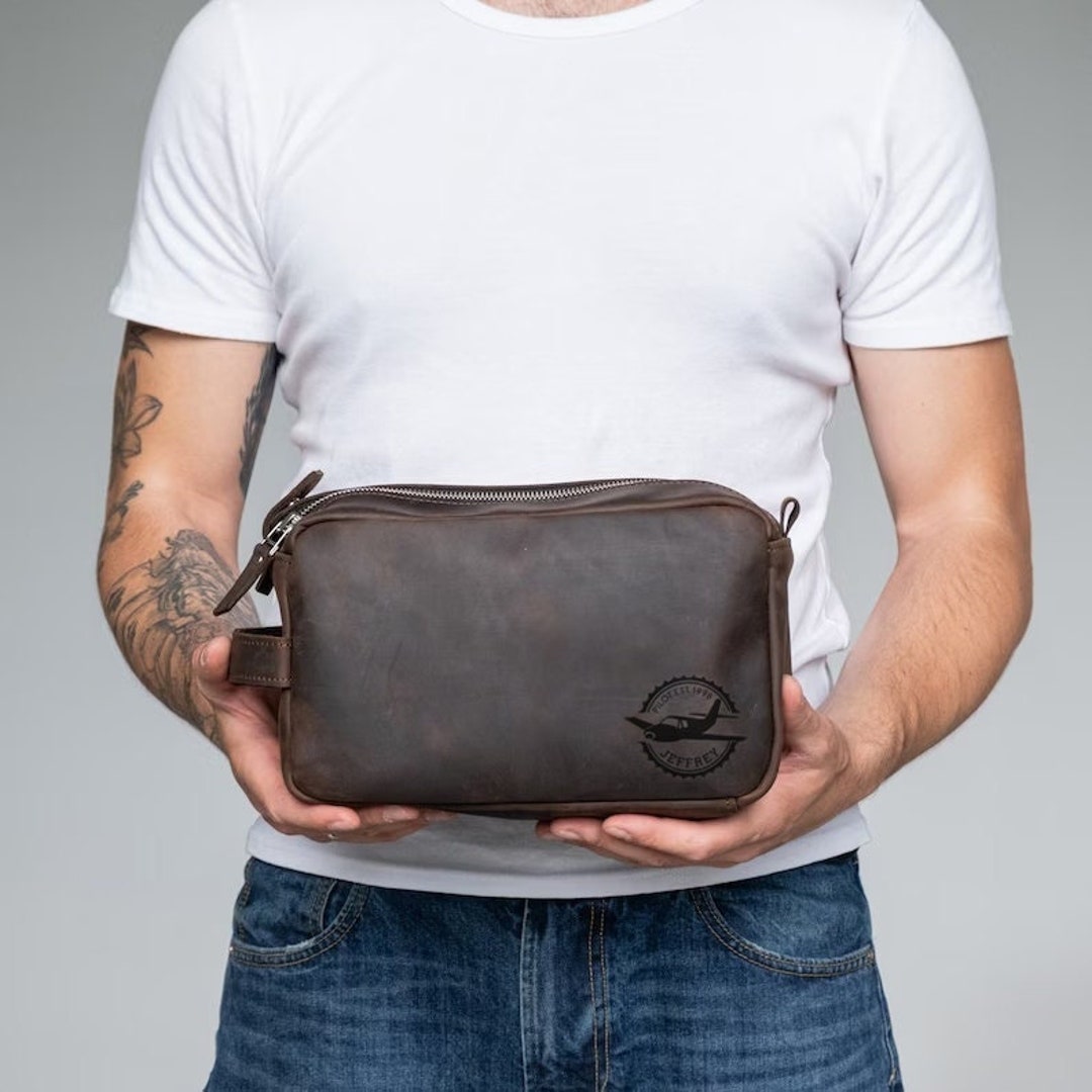 Large Dopp Kit, Leather Dopp Kit for Men, Gift for Pilot Boyfriend ...