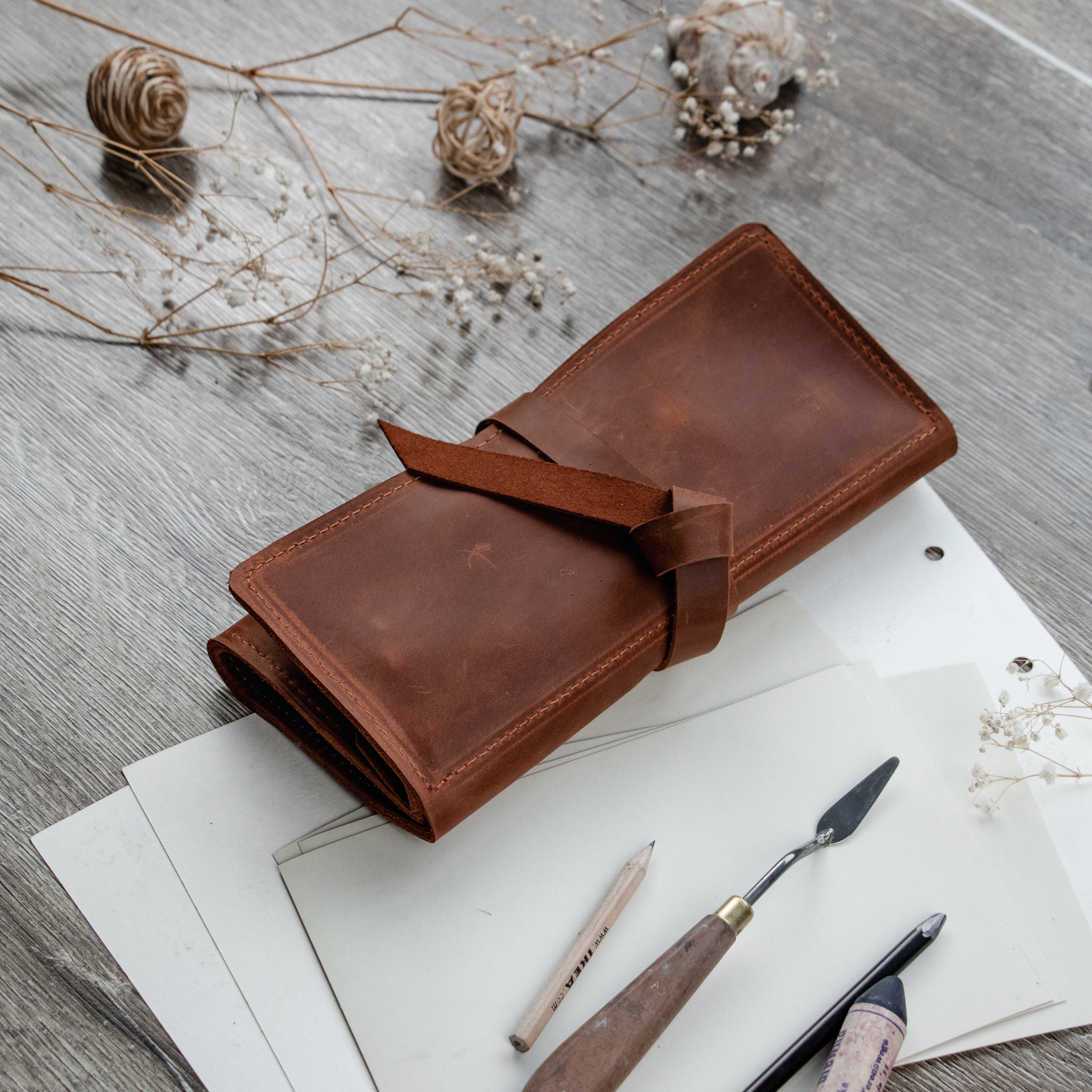 Leather Artist Roll Artist Pencil Case Roll Leather Pencil - Etsy