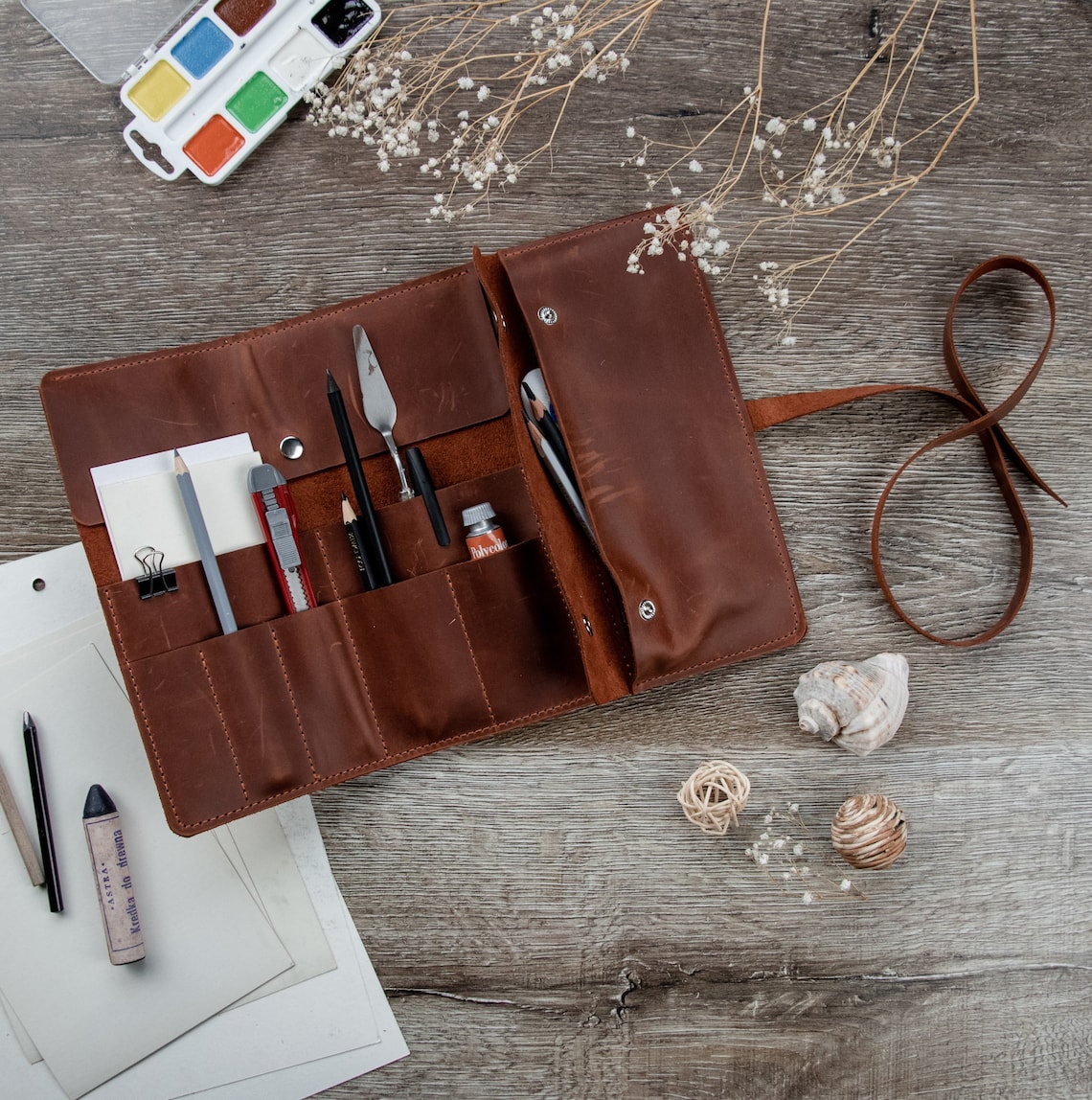 Leather Artist Roll, Artist Pencil Case Roll, Leather Pencil Roll ...