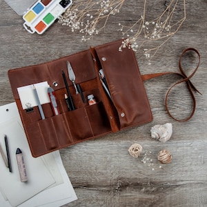 Leather Artist Roll, Artist Pencil Case Roll, Leather Pencil Roll ...
