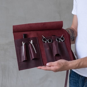 Leather Scissors Case, Leather Barber Bag Roll, Custom Barber Roll ...