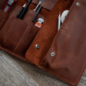 Leather Artist Roll, Artist Pencil Case Roll, Leather Pencil Roll ...