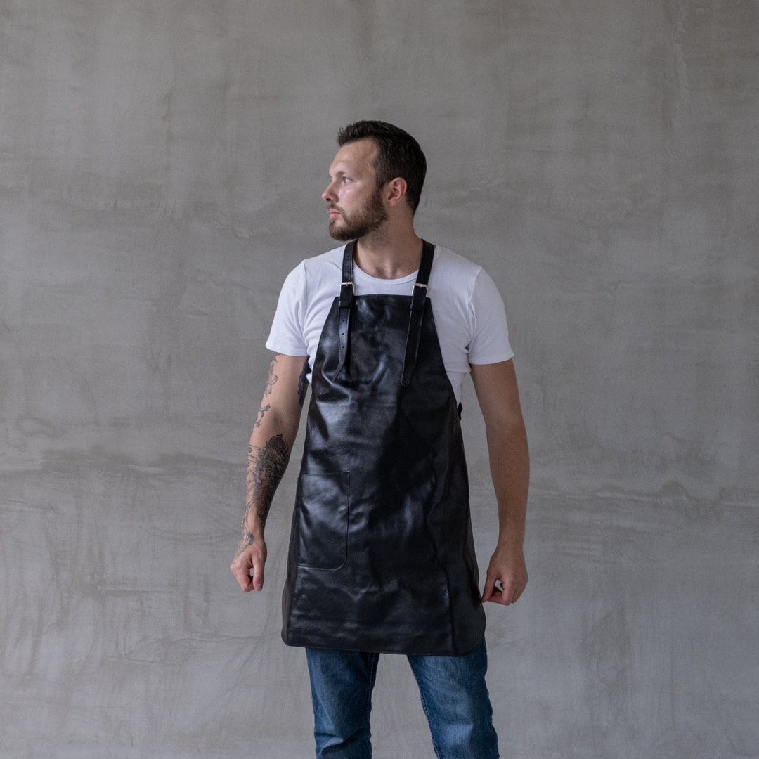 Leather Apron Men Cooking, Black Apron for Man, Leather Apron Pockets ...