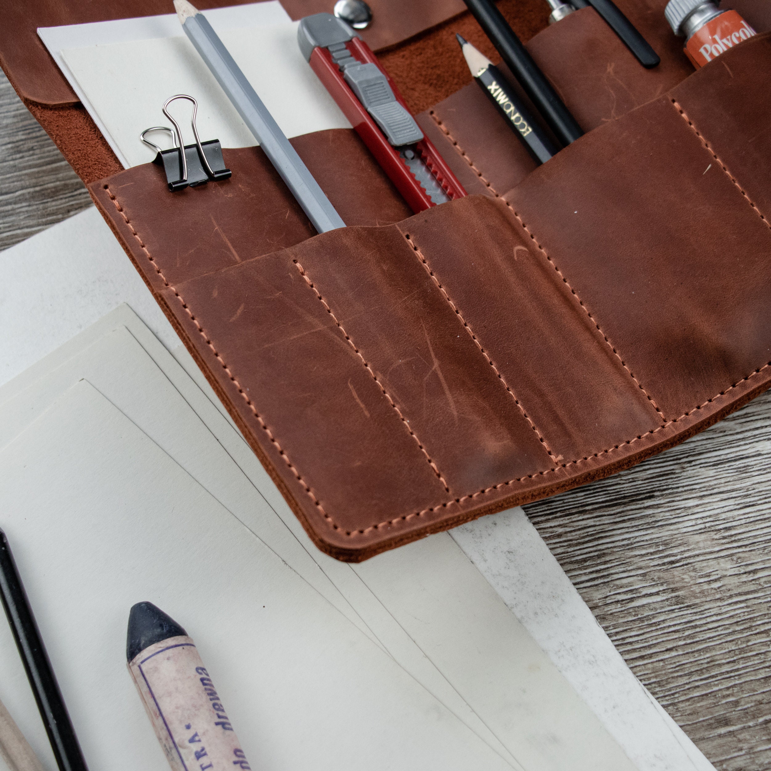 Leather Artist Roll, Artist Pencil Case Roll, Leather Pencil Roll ...