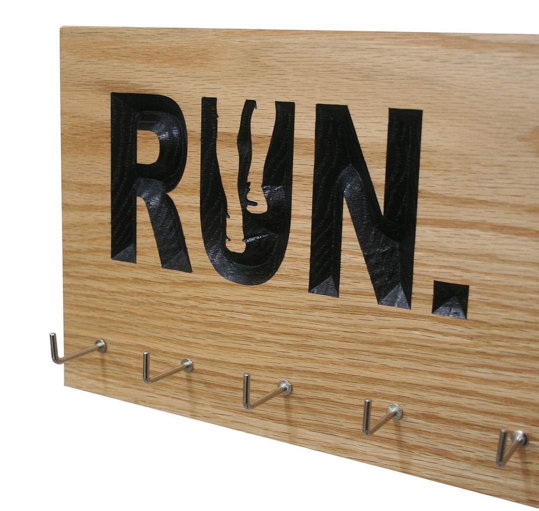 Solid Hardwood Running Medal Holder | Carved Marathon Display ...