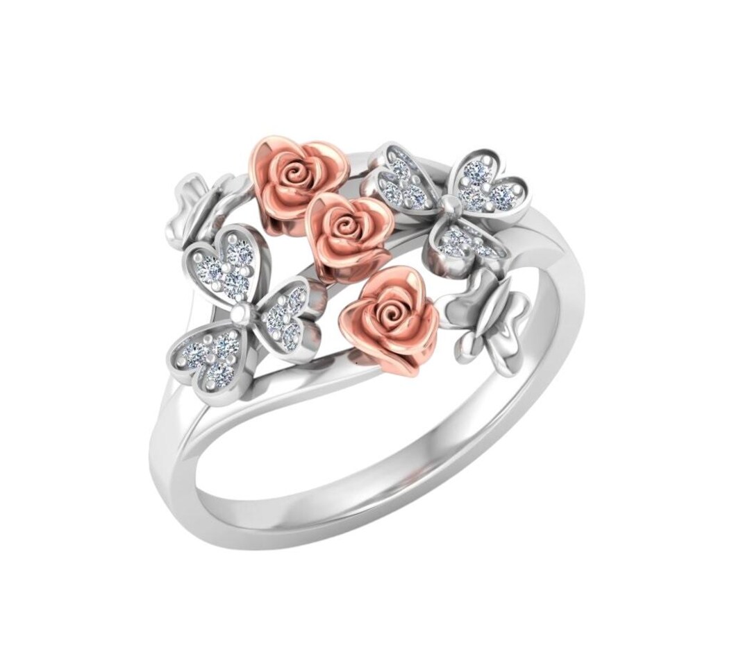Rose Flower Promise Ring 925 Sterling Silver Rose Gold Romantic Ring ...