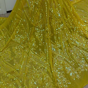 YELLOW IRIDESCENT 4 Way Stretch Sequin Lace Fabric - Etsy