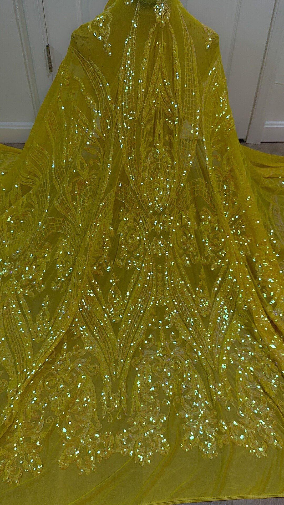 YELLOW IRIDESCENT 4 Way Stretch Sequin Lace Fabric - Etsy