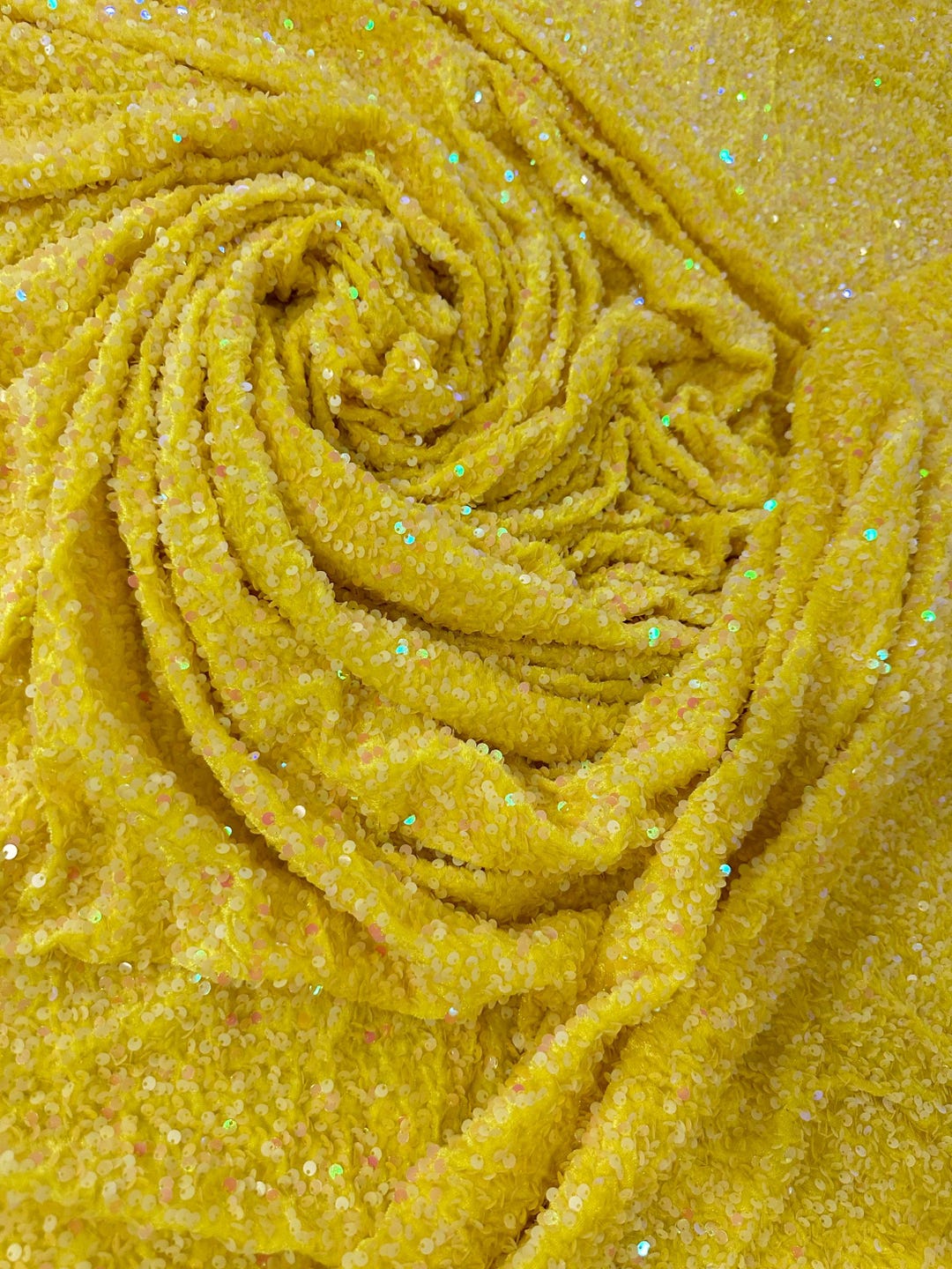 YELLOW Iridescent Sequins on Stretchy Yellow Velvet Fabric - Etsy