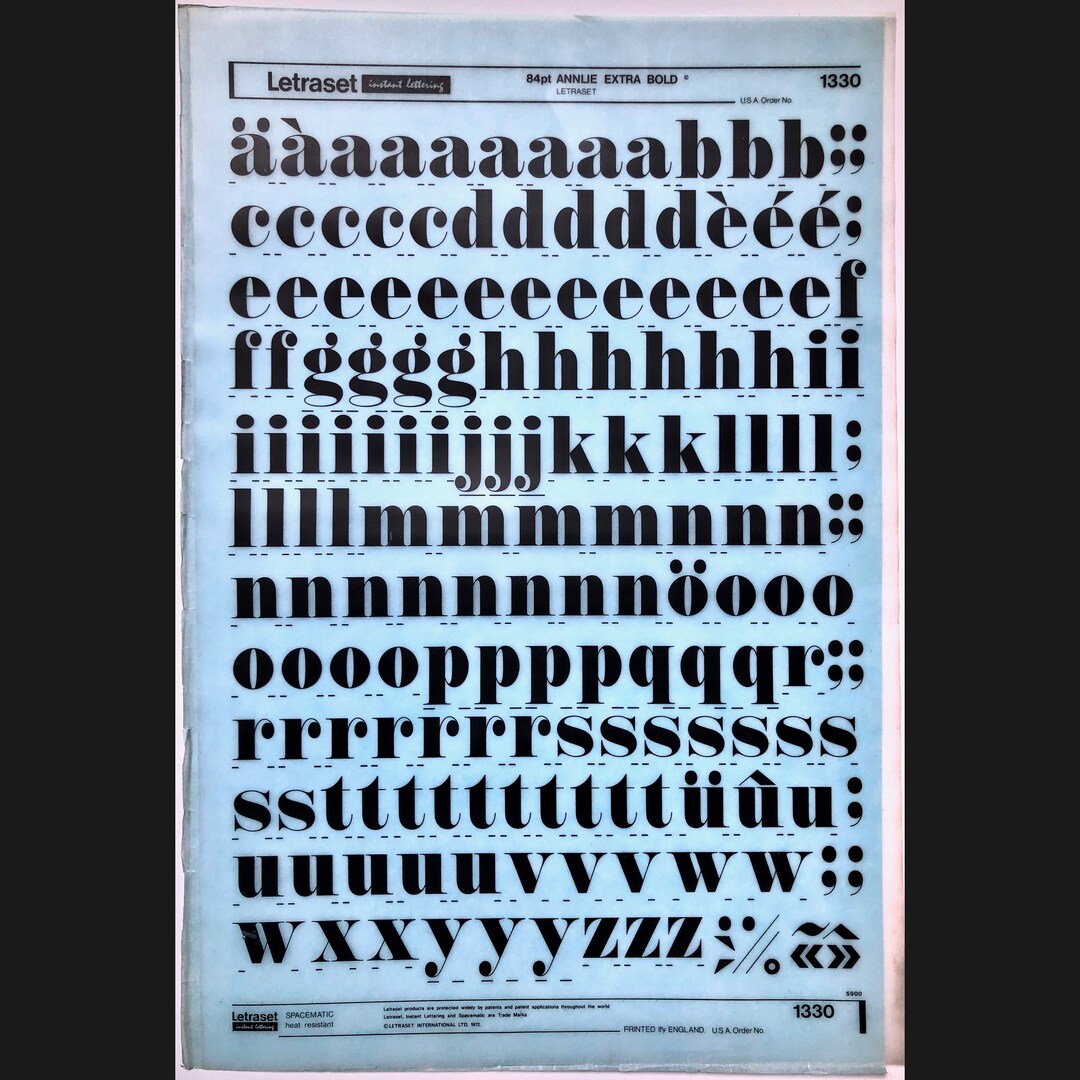 LETRASET 1330 Annlie Extra Bold 84pt vintage Dry Transfer Lettering - Etsy