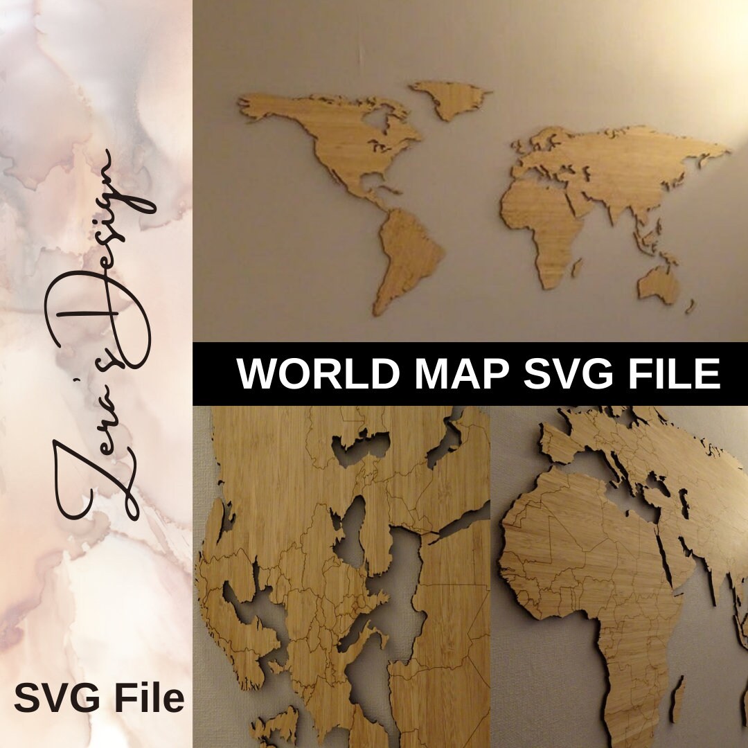 Laser Cut Wooden World Map Wall Decorations 3D World Puzzle SVG File ...