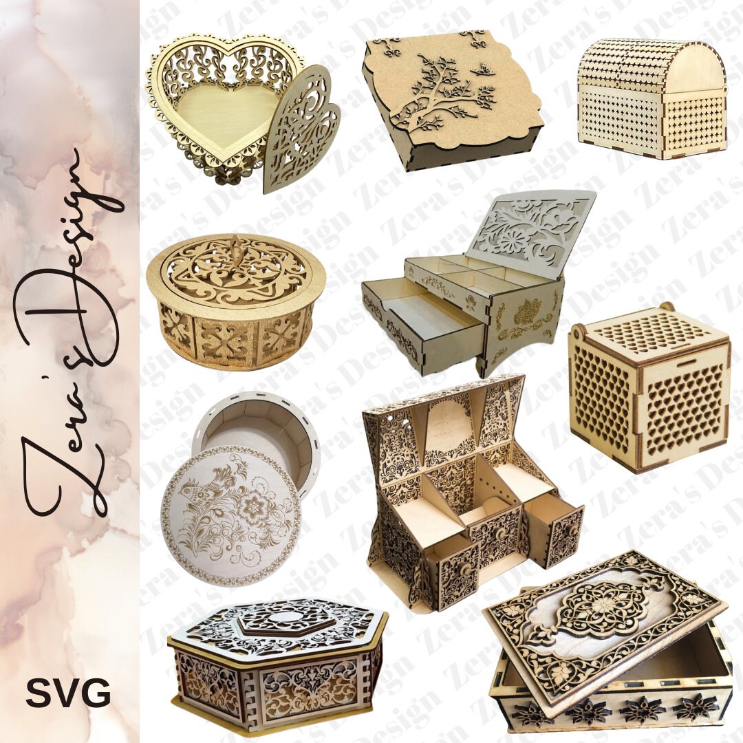 10 Laser Cut Gift Box Template SVG File, Instant Digital Download ...