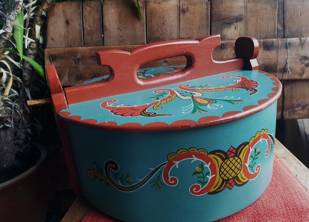 Norwegian Vintage Tine Bentwood Box Scandinavian Folk Art Rosemaling ...