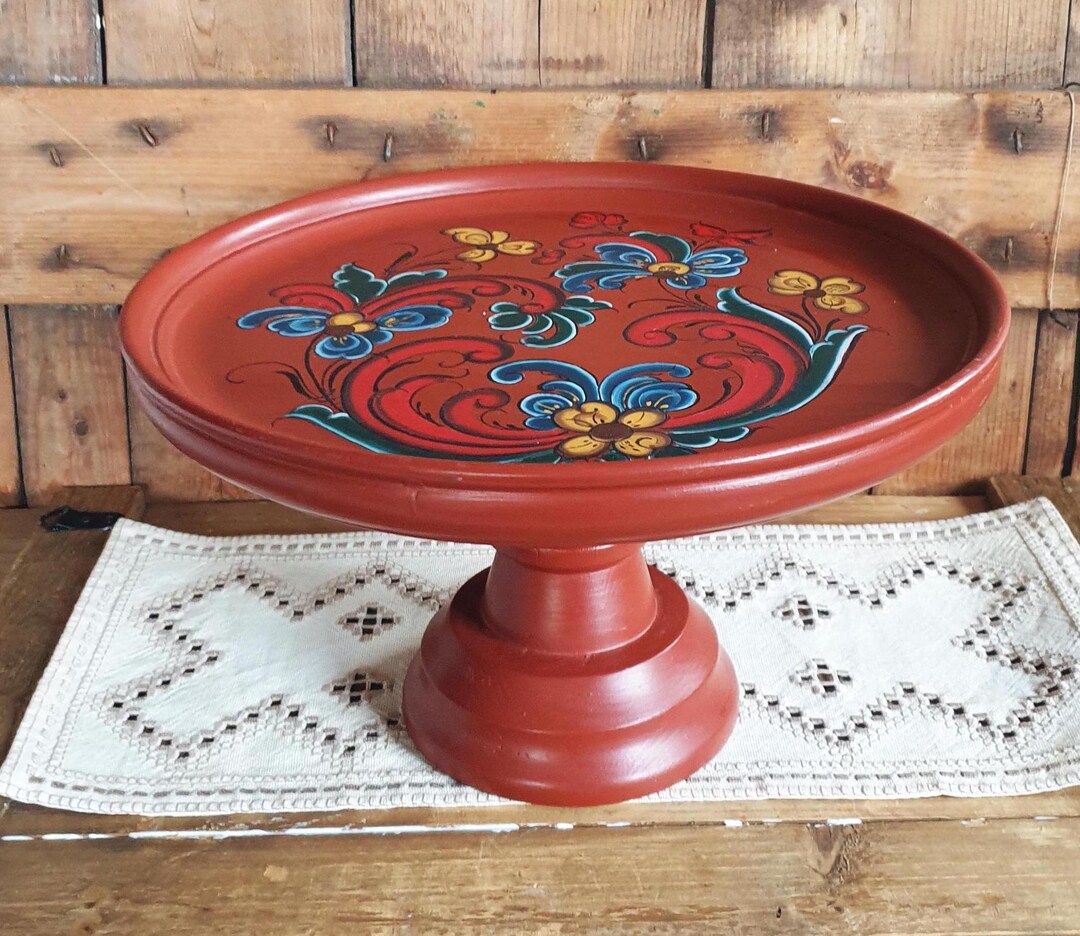 Scandinavian Handmade Cake Stand Vintage Wooden Stand Pedestal Bowl ...