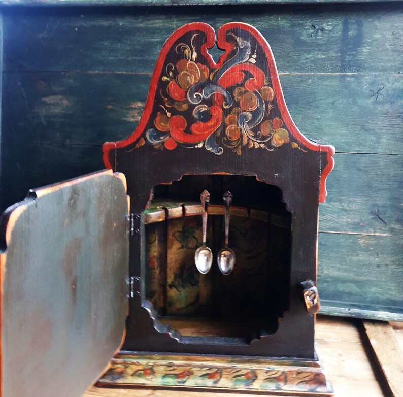 Norwegian Handcrafted Vintage Wood Wall Cabinet Norwegian Nordic Folk ...