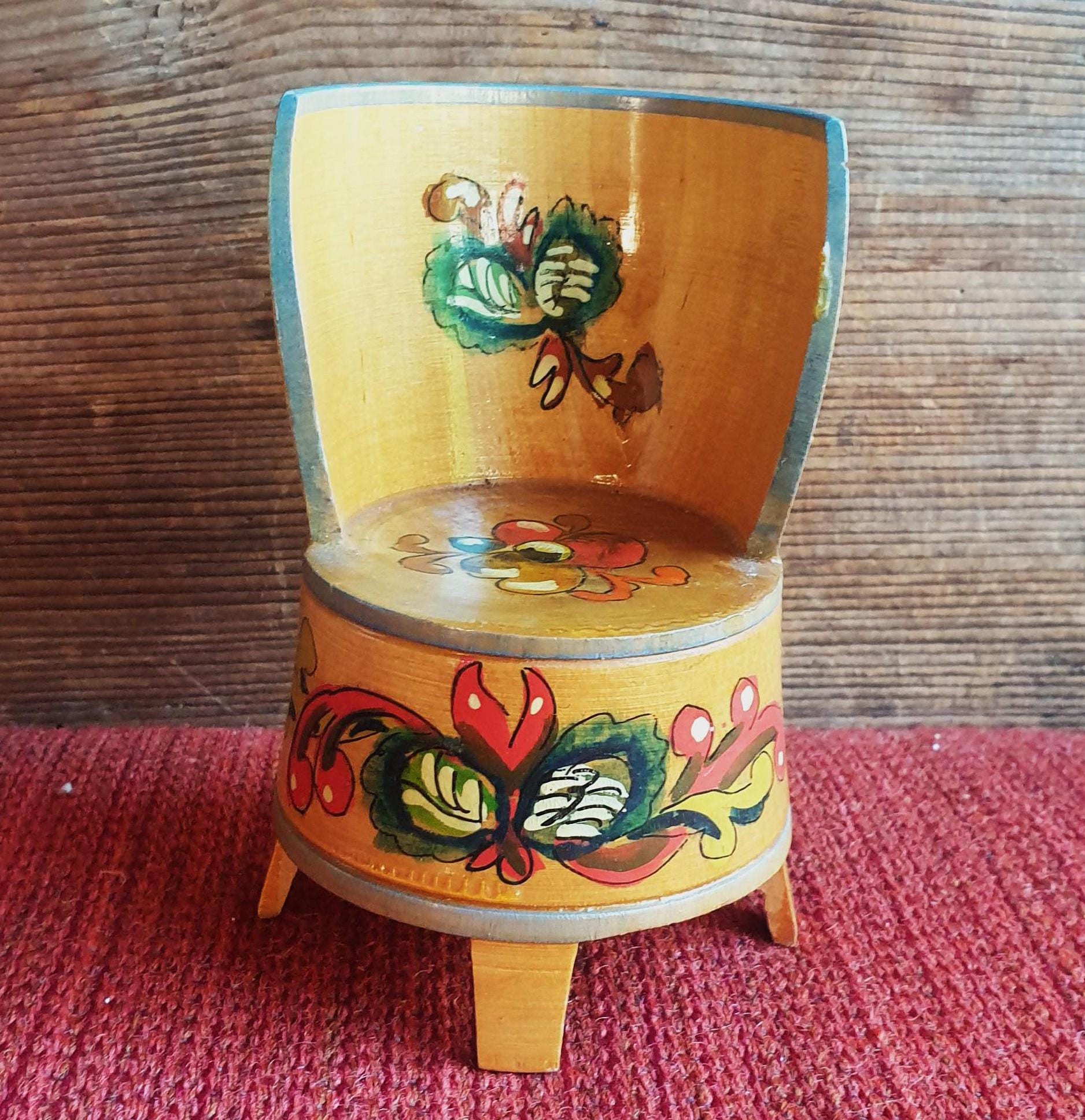 Norwegian Miniature Kubbestol Handcarved Wooden Chair Folk Art Decor ...