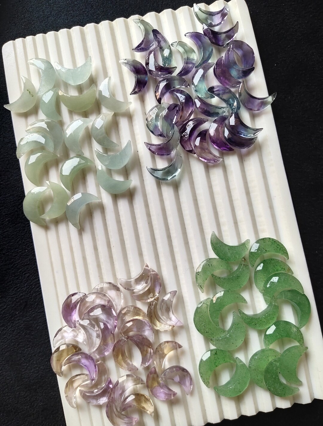 Mix Semiprecious Gemstone Carving Faceted Moon Shape Loose Side Drill ...