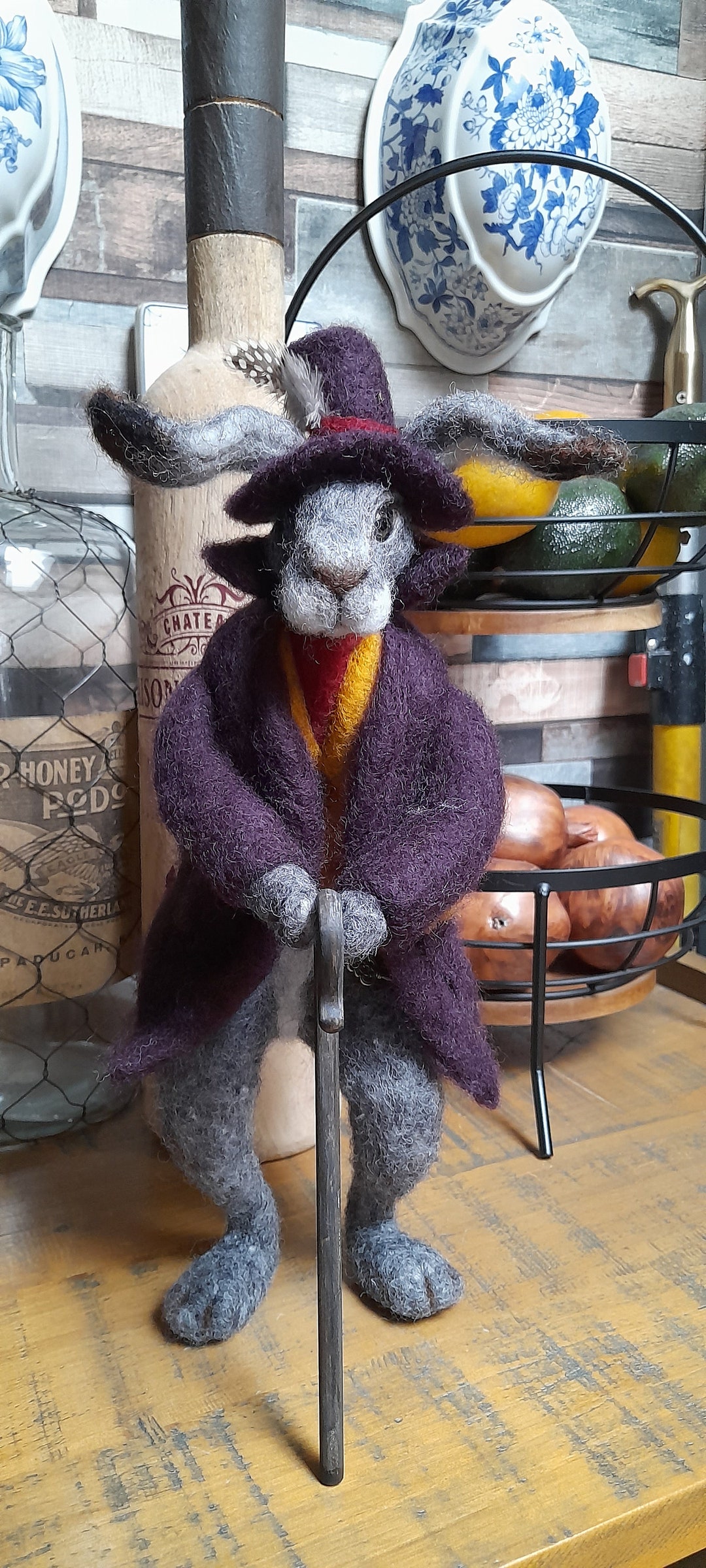 Needle Felted Hare Sculpture: Wool Gentleman Rabbit, Posable Animal - Etsy