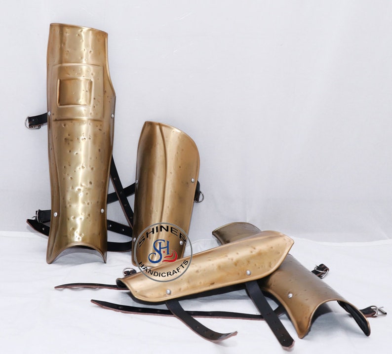 Medieval Antique Brass Spartan Leg Arm Guard Armor Steel 300 Movie Shin ...